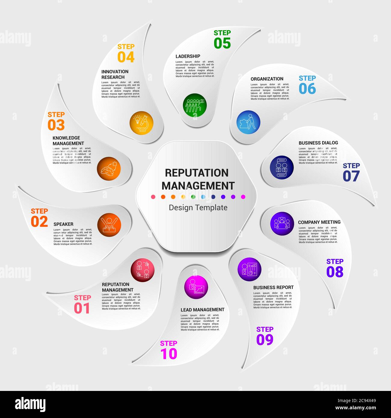 Infografik Reputation Management Vorlage. Symbole in verschiedenen ...