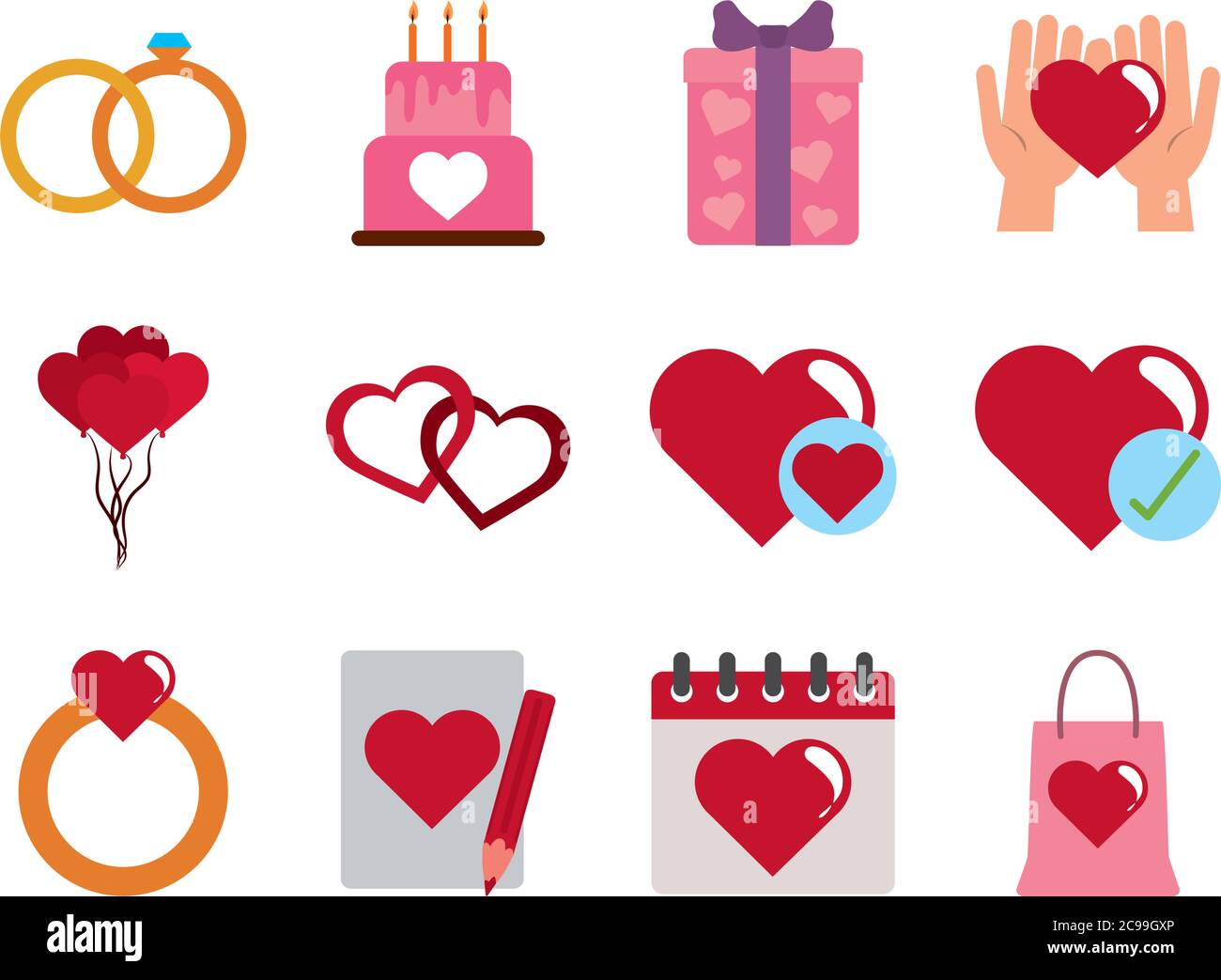 Liebe Herz romantische Leidenschaft Gefühl Nachricht flach Stil Symbole ...