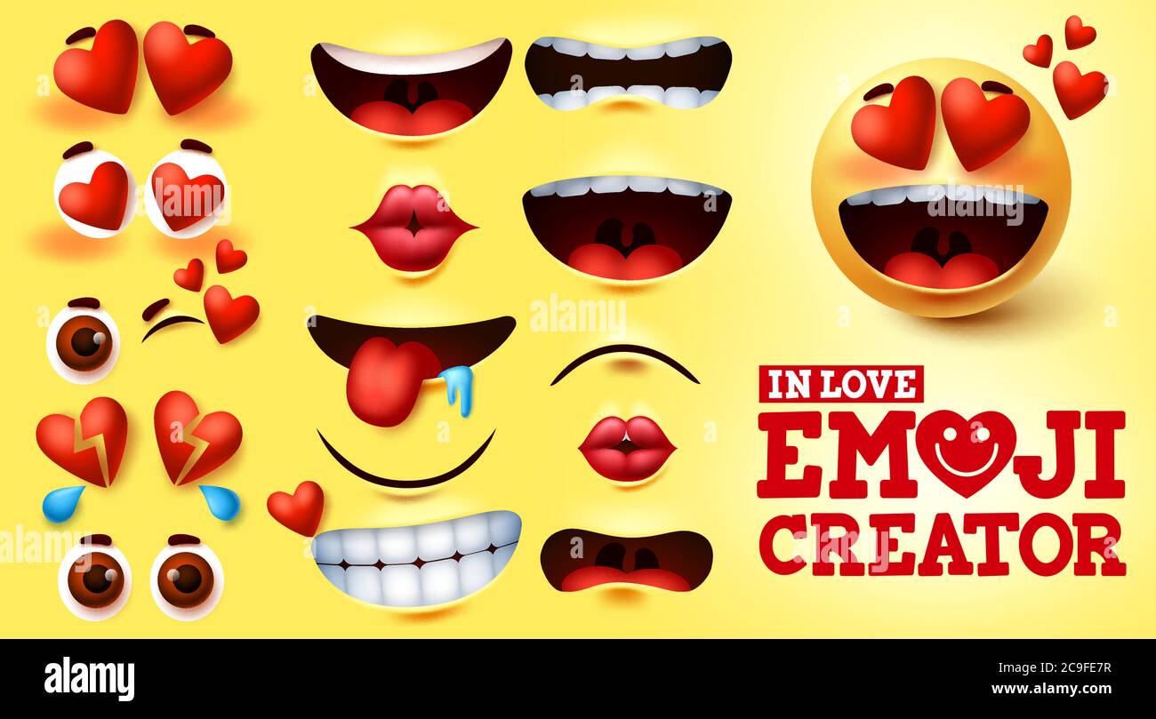Emoji Smiley in Liebe Vektor Schöpfer gesetzt. Smiley Emojis Kit mit ...