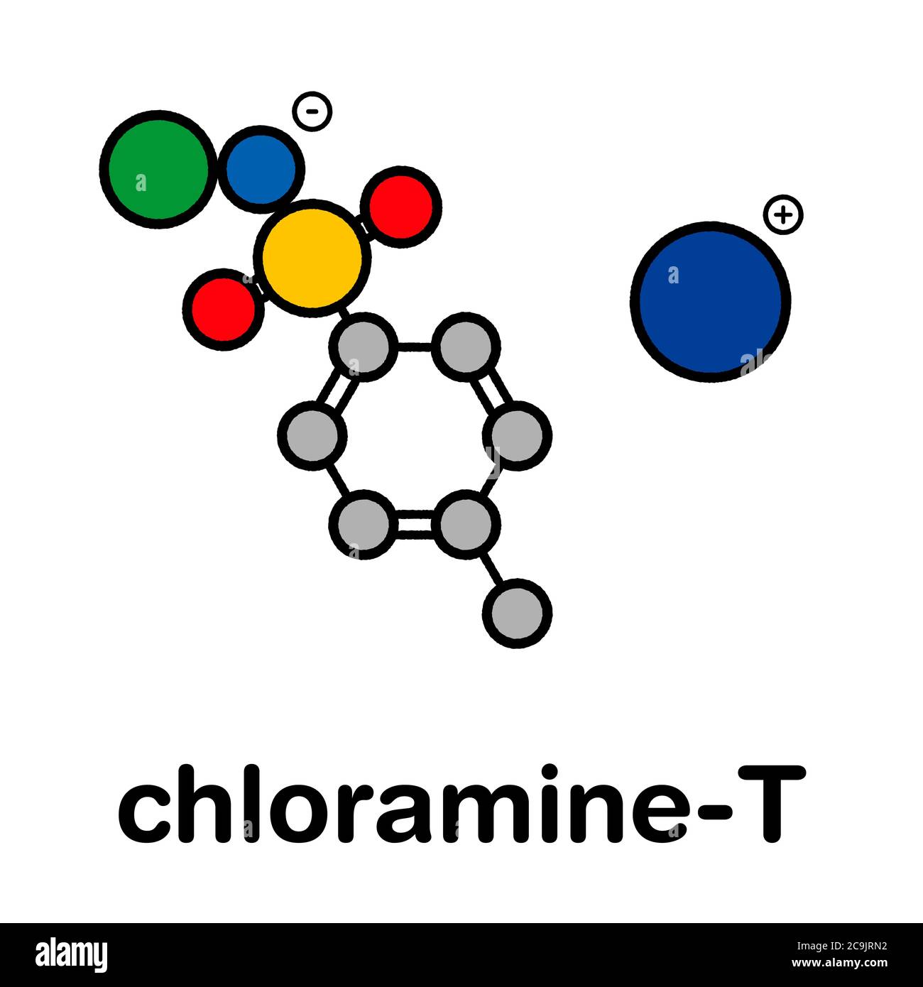 Chloramin-T (Tosylchloramid) Desinfektionsmittel Molekül. Stilisierte ...