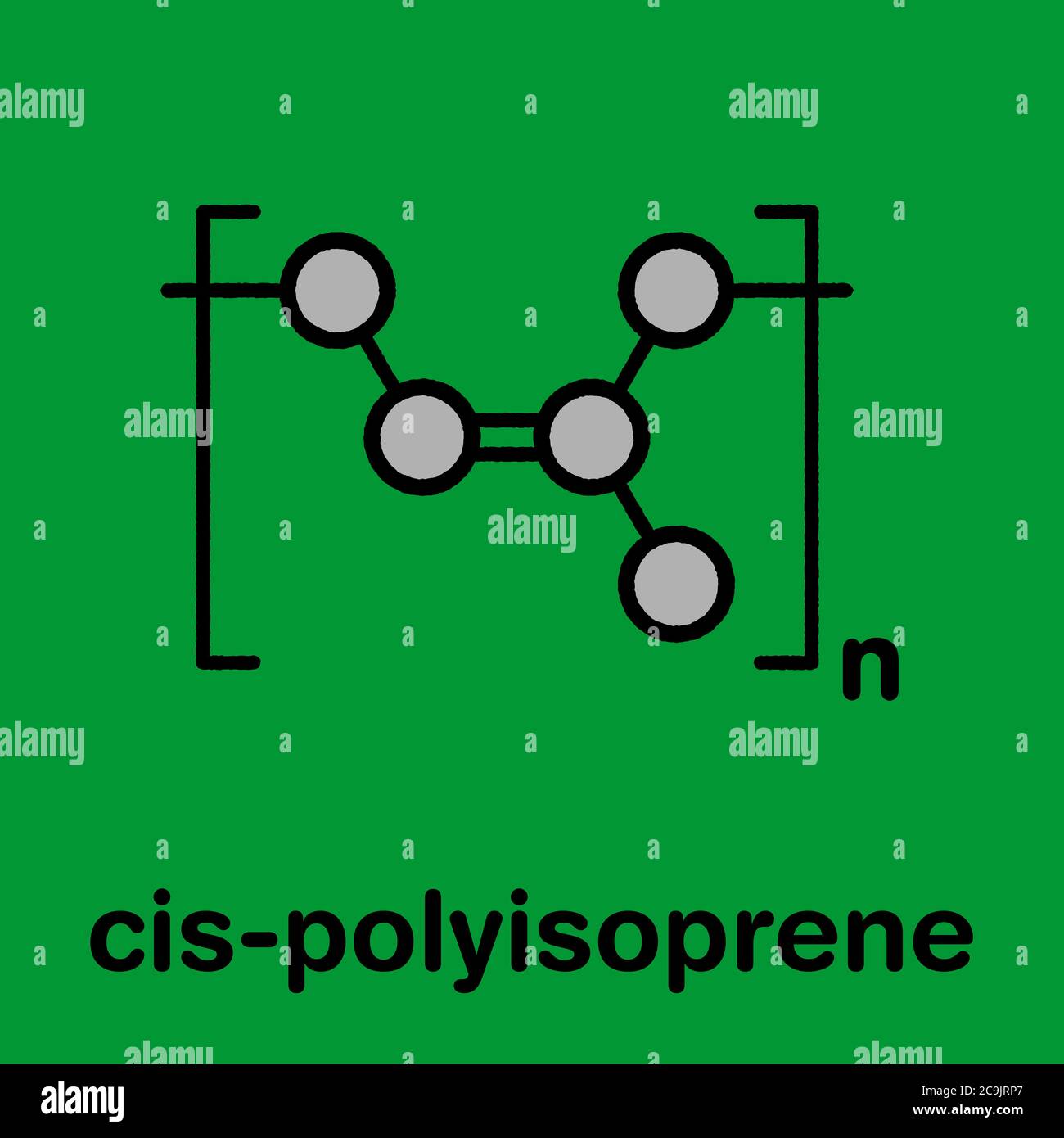 Naturkautschuk (cis-1,4-Polyisopren), chemische Struktur. Stilisierte ...