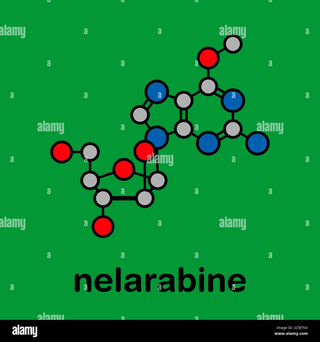 Nelarabin-Leukämie-Medikamentenmolekül. Stilisierte Skelettformel ...