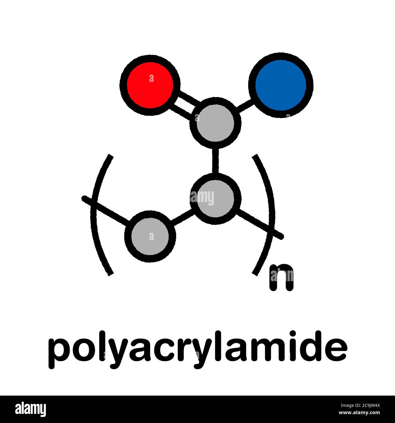 Polyacrylamid (PAM) Polymer, chemische Struktur. Stilisierte ...