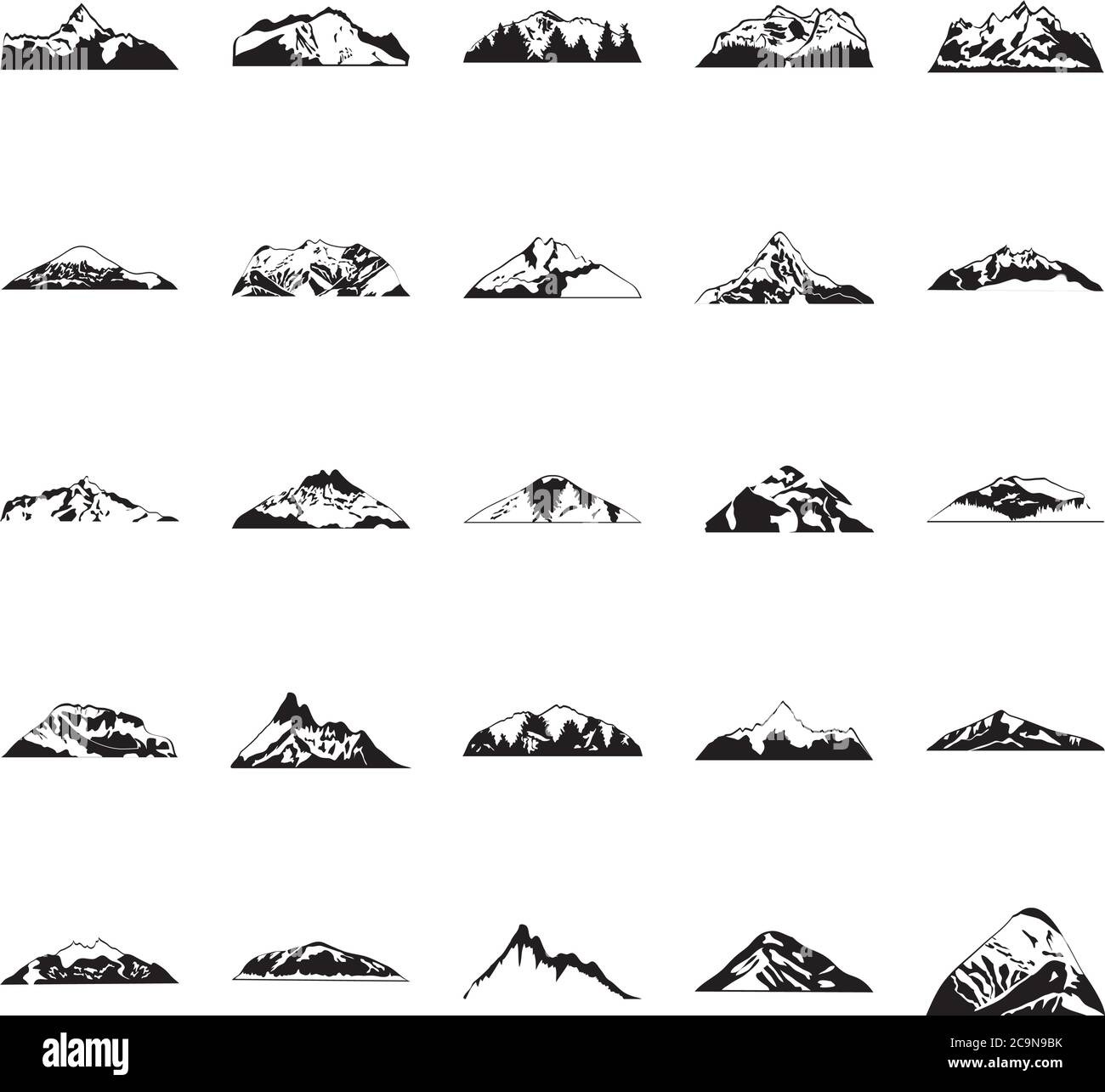 Cartoon Berge Symbol auf weißem Hintergrund gesetzt, Silhouette Stil ...