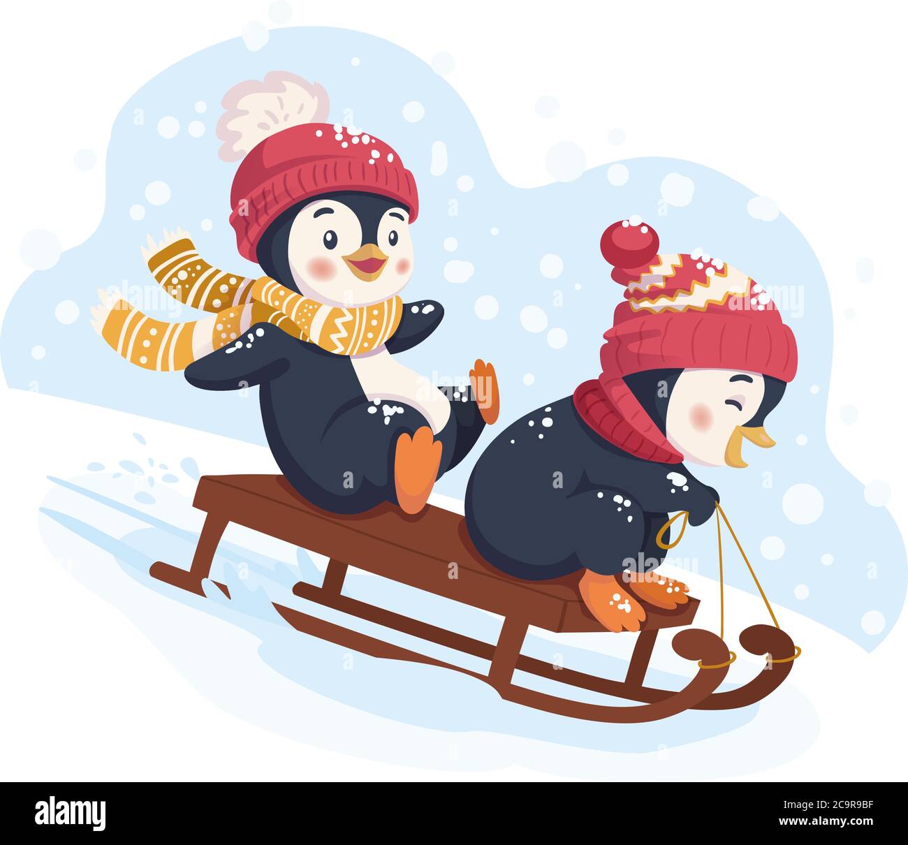 Lustige Pinguine Rodeln. Rodeln im Winter Stock-Vektorgrafik - Alamy