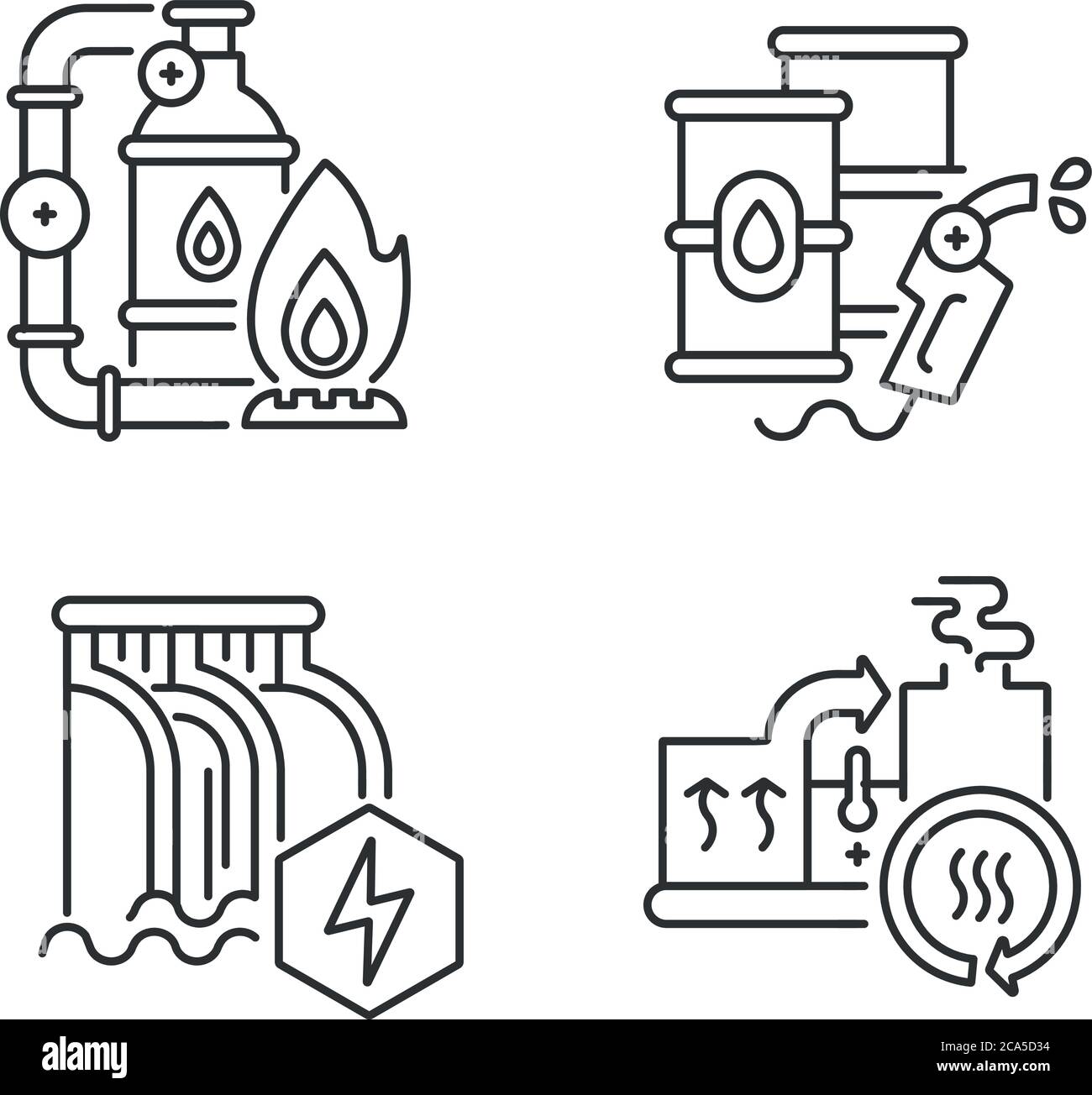 Lineare Symbole für die Energieproduktion. Gasförderung ...