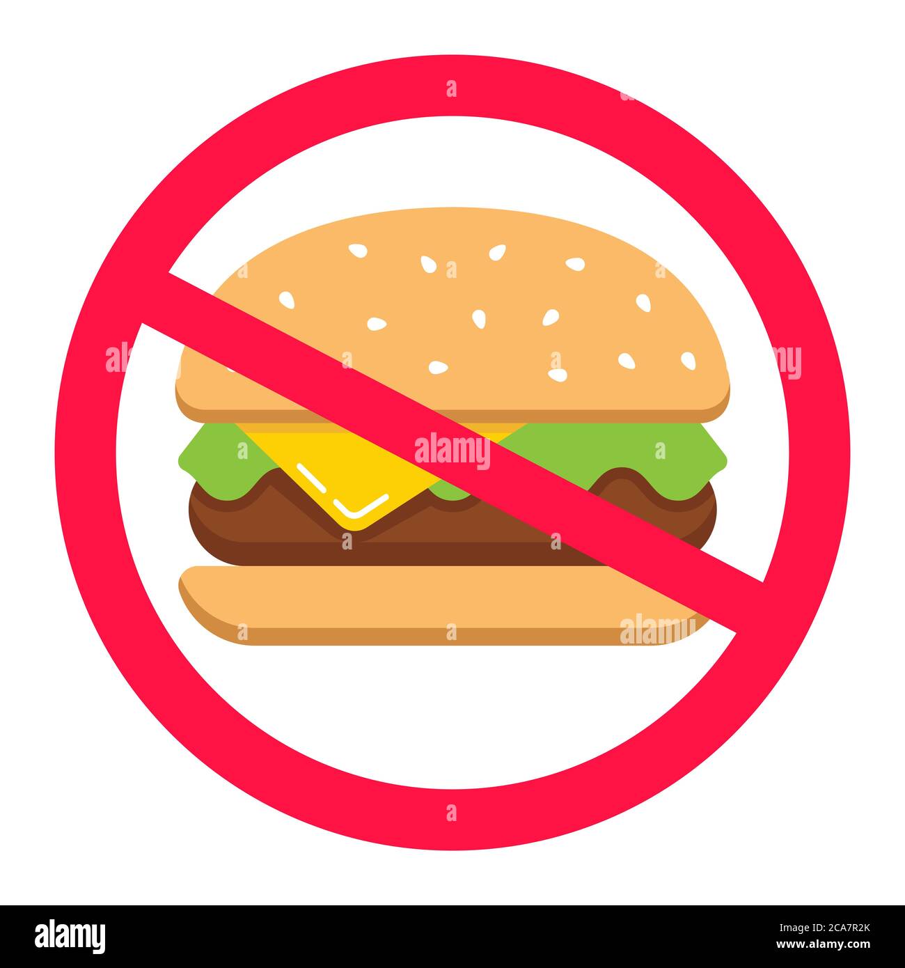 hamburger in einem durchgestrichenen Kreis. Junk-Food. Fast-Food-Verbot ...