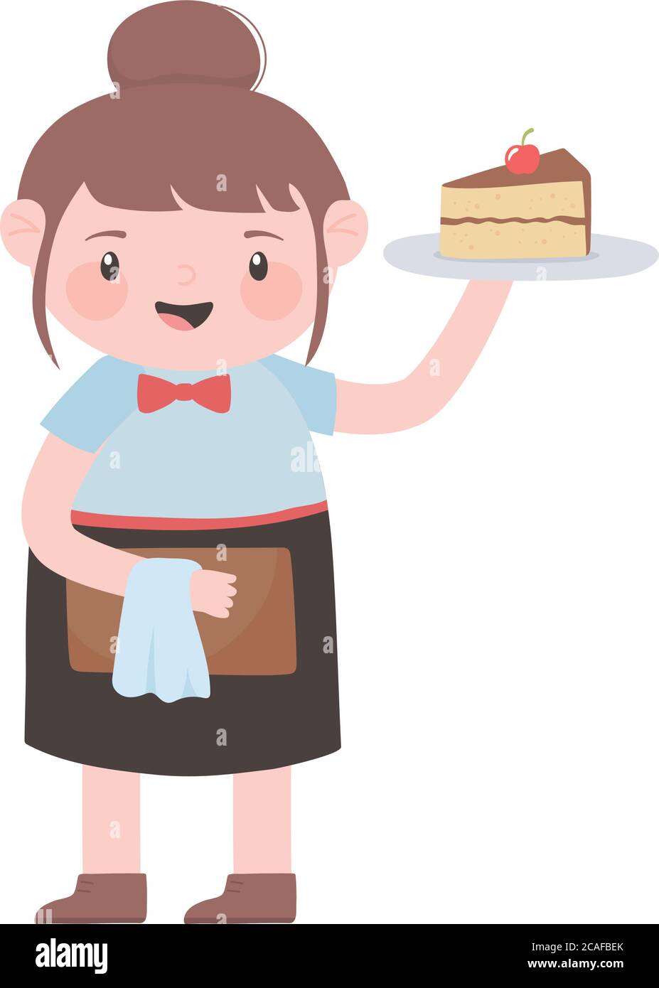 Kellnerin mit Kuchen und Menü Cartoon Charakter isoliert Symbol Design ...