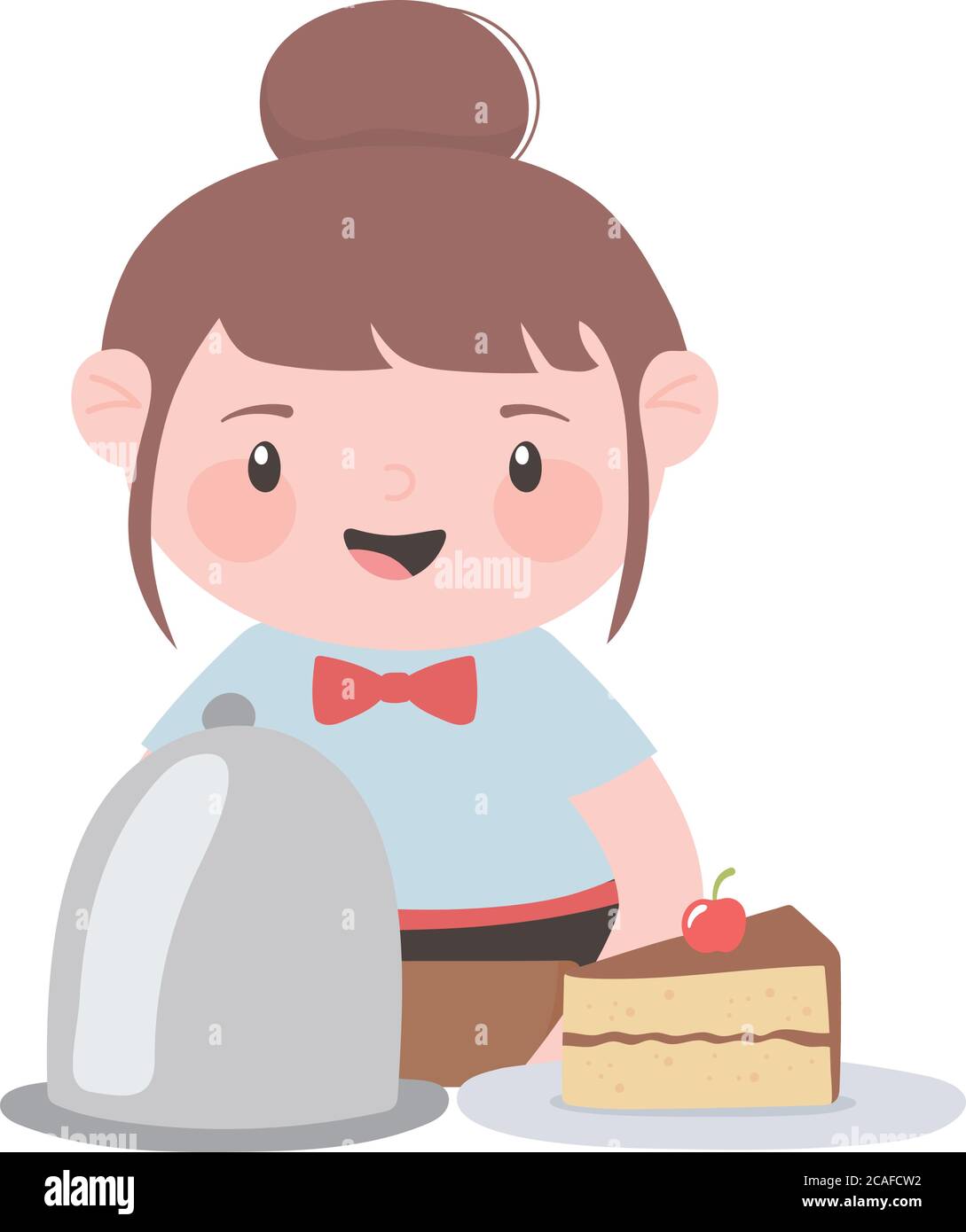 Kellnerin mit Scheibe Kuchen und Platte Cartoon Charakter Vektor ...