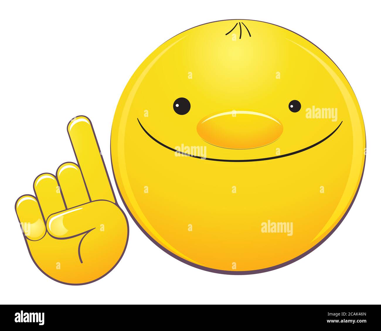 Fröhliches Emoji-Emoticon. Emoticon-Gesicht. Handbewegung. Zeigt den ...