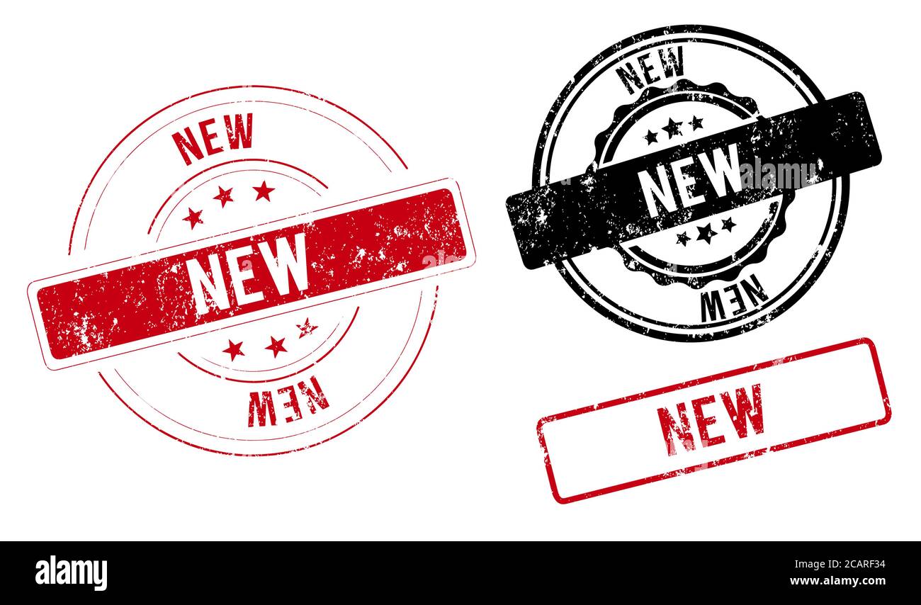 Neues Schild. Neuer abgerundeter Stempel weiß Stock-Vektorgrafik - Alamy