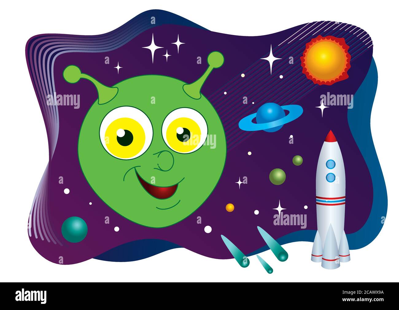 Cartoon illustration funny alien spaceship Stock-Vektorgrafiken kaufen ...