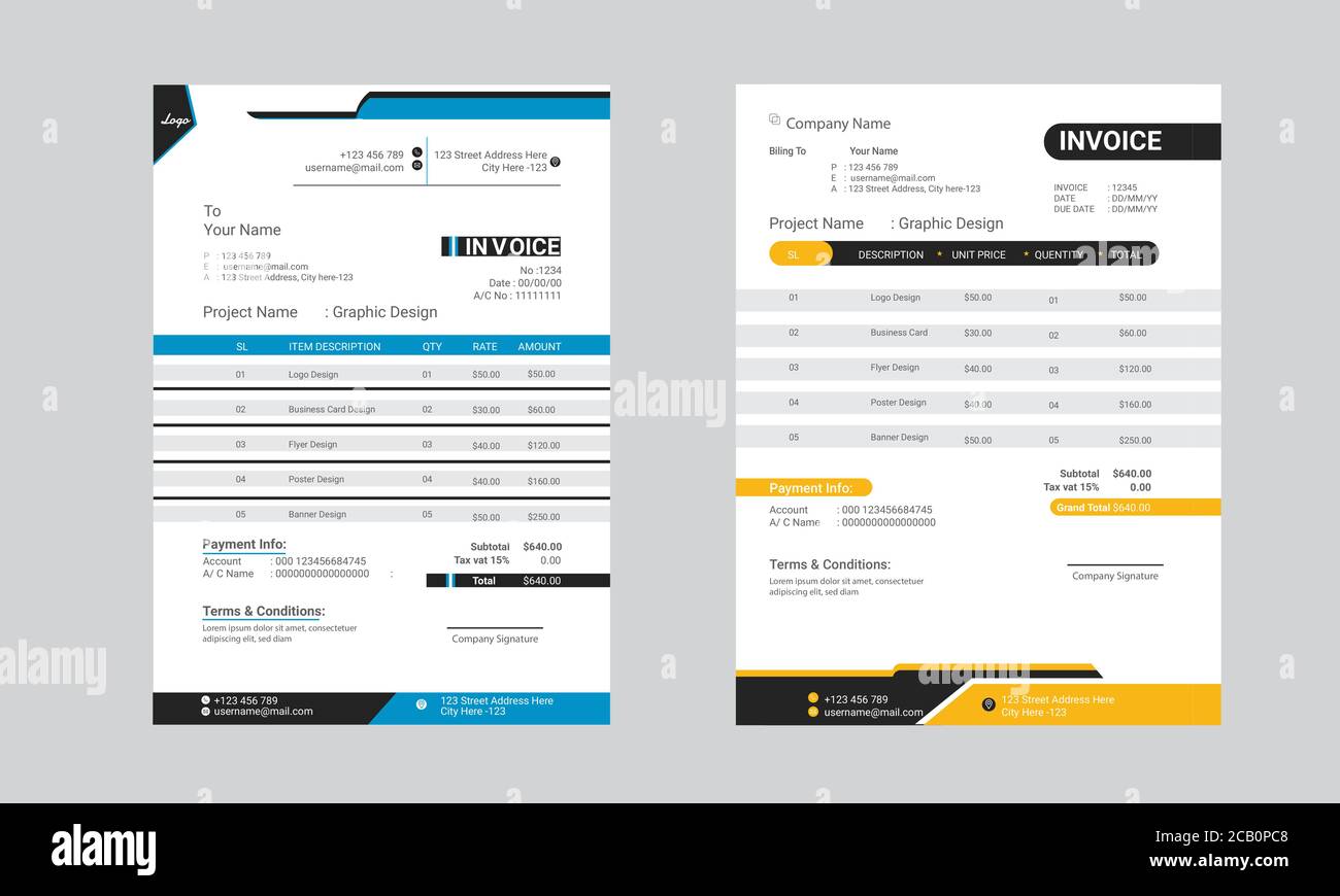 Saubere und professionelle Rechnung Vorlage Design.Moderne Rechnung ...