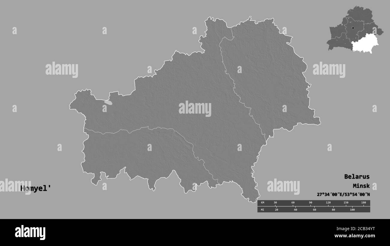 Die Gestalt der Homyel', der Region Weißrussland, mit seiner Hauptstadt ...