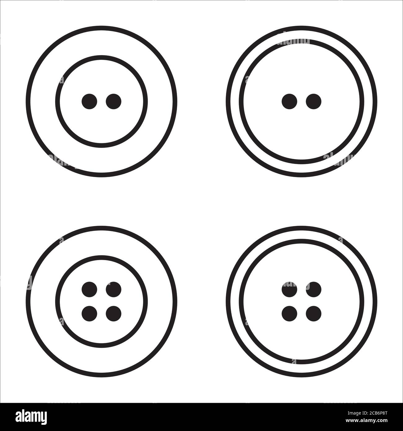 Kleiderknöpfe mit zwei oder vier Löchern, Symbolsatz, Schriftzug ...