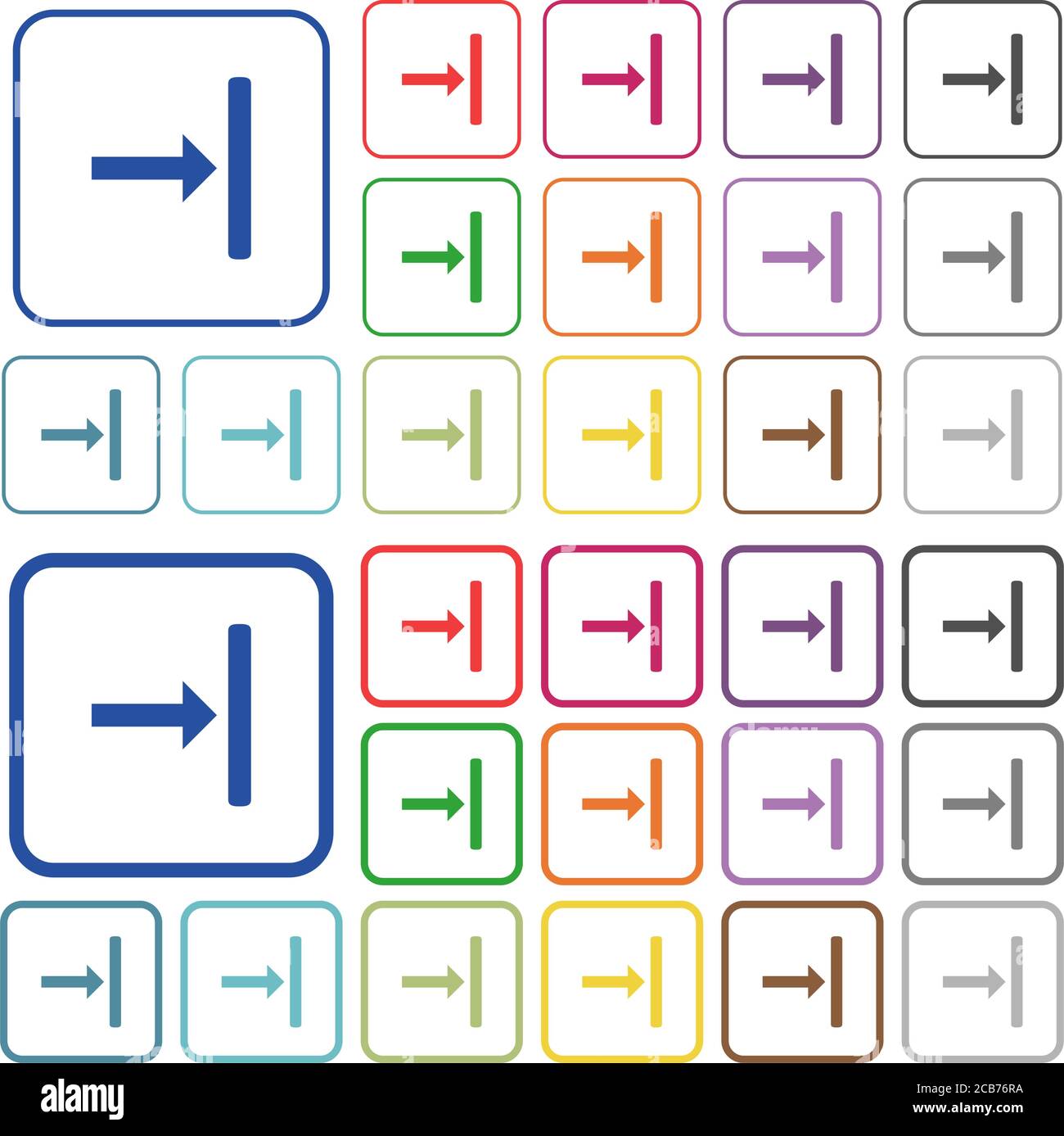 An rechten farbigen flachen Symbolen in abgerundeten quadratischen ...