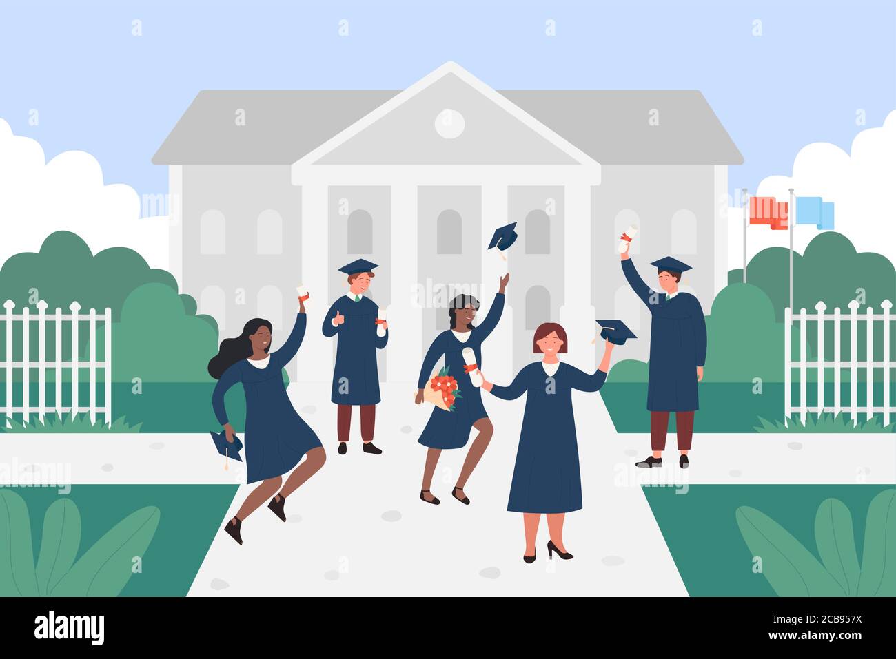 Glückliche Studenten Vektor-Illustration. Cartoon flache junge Menschen ...