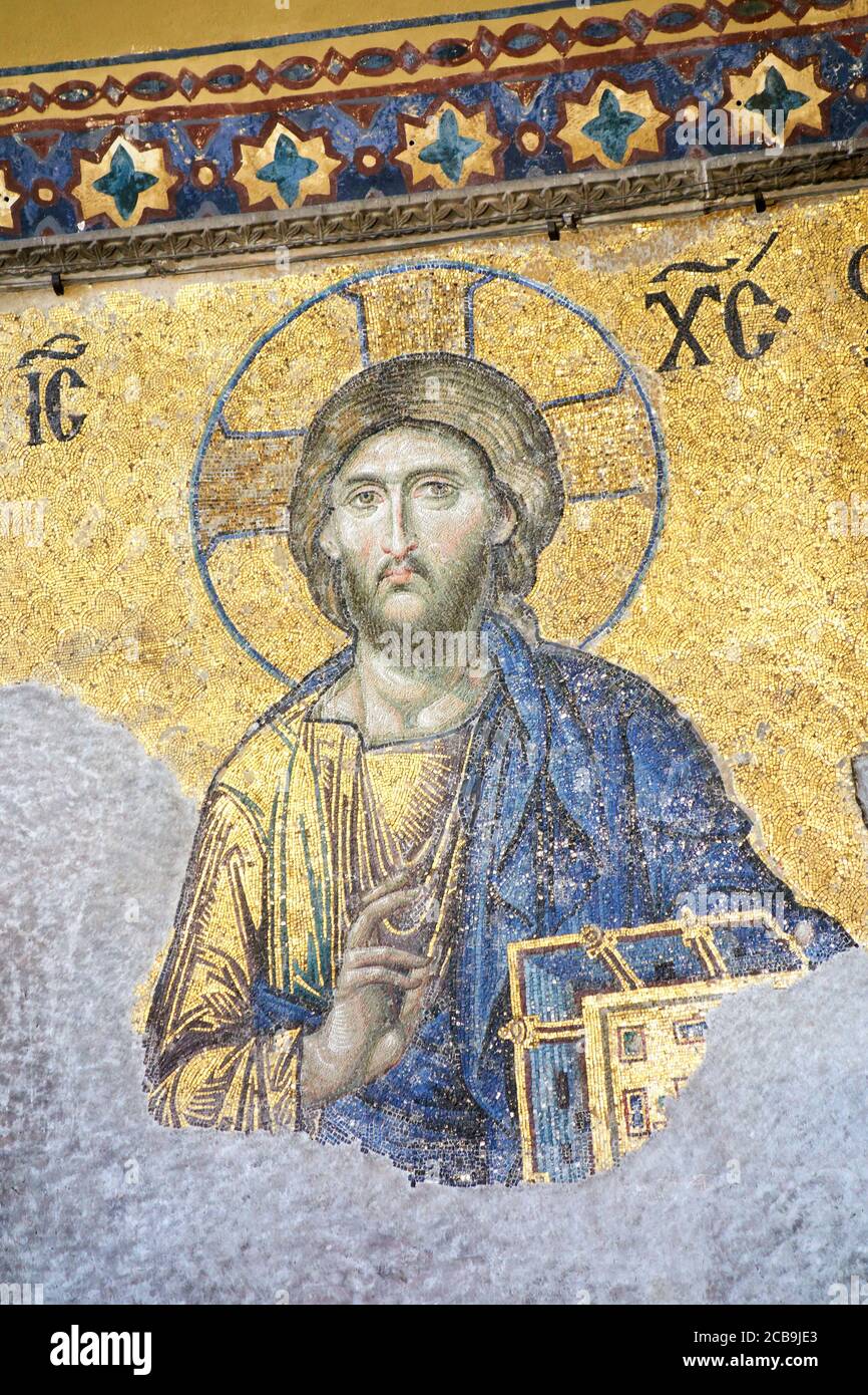 Das Deësis Mosaik, alte christliche Kunst, die Christus zeigt, auf der ...
