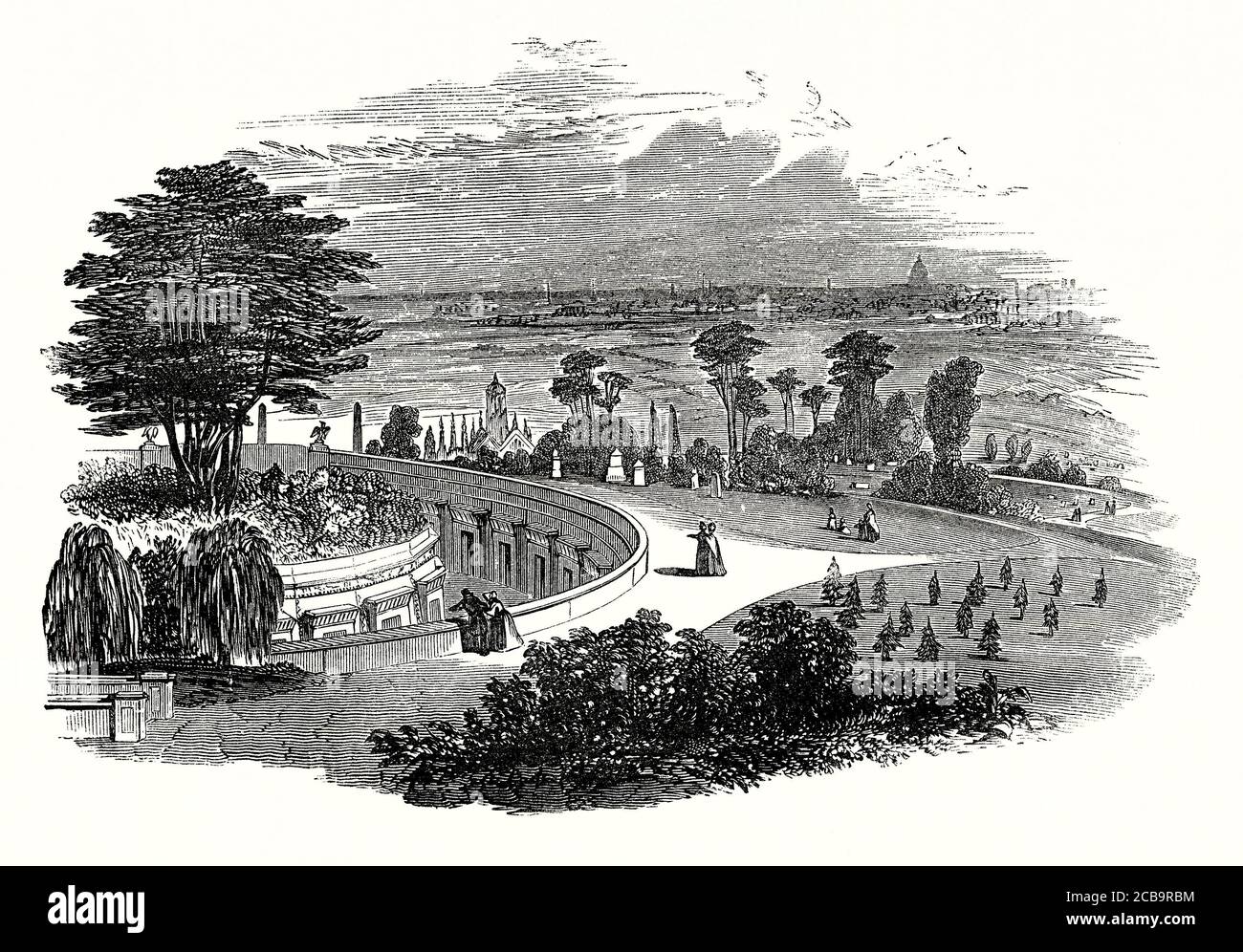 Ein alter Stich von Highgate Cemetery, Swains Lane, Highgate, London ...