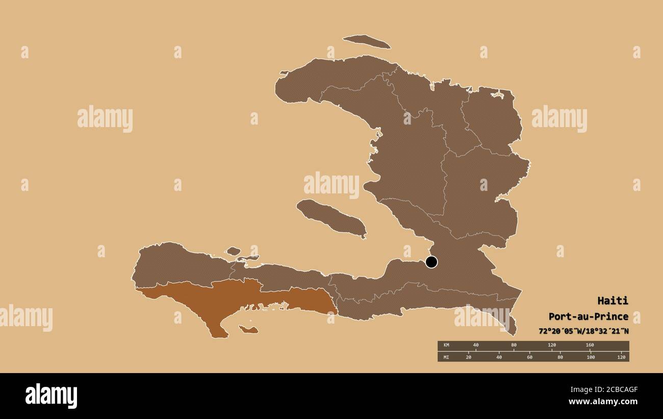 Entsättigte Form von Haiti mit seiner Hauptstadt, Hauptregionalteilung ...