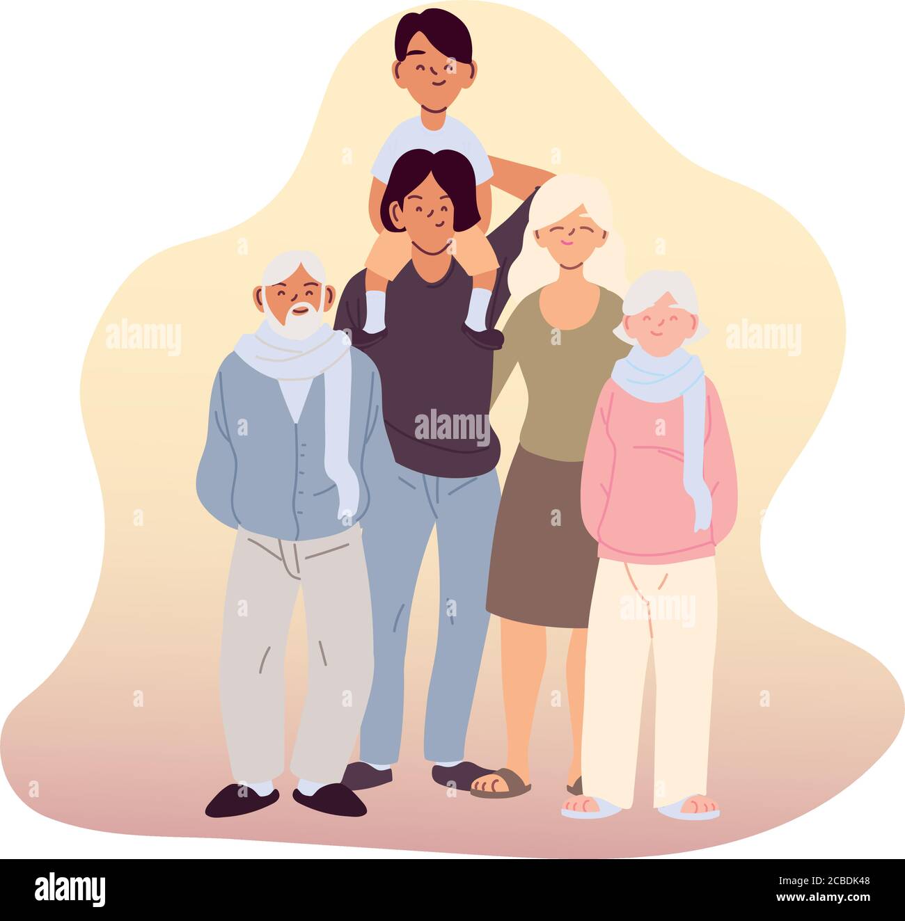 Mutter Vater und Sohn mit Großeltern Cartoons Design, Familie Beziehung ...