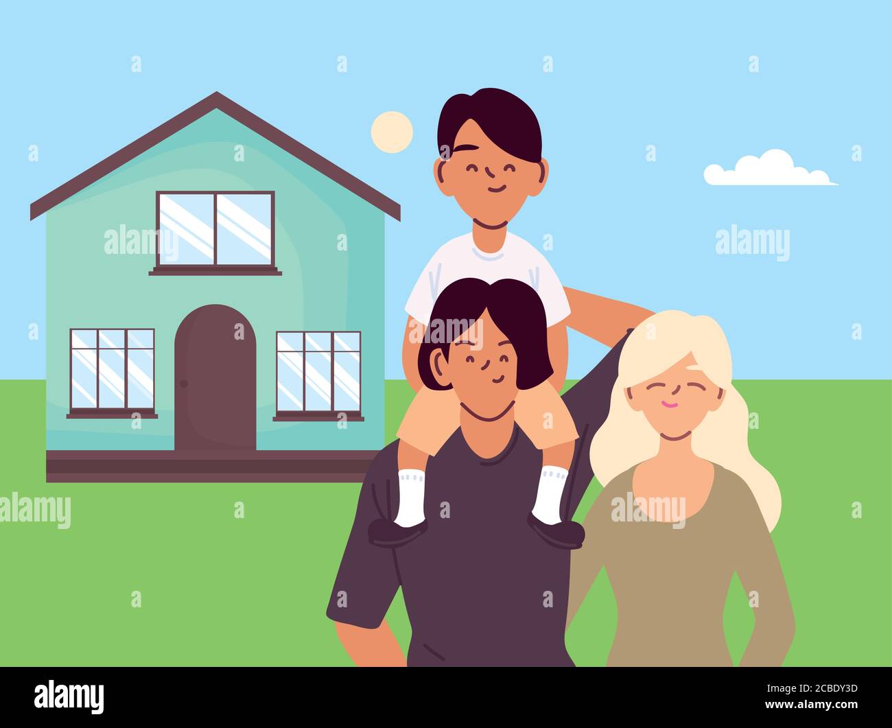 Mutter Vater und Sohn Cartoons vor Haus-Design, Familie Beziehung und ...