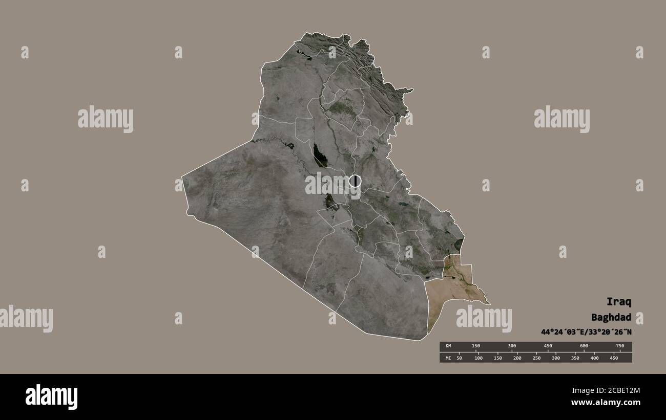 Entsättigte Form des Irak mit seiner Hauptstadt, der wichtigsten ...
