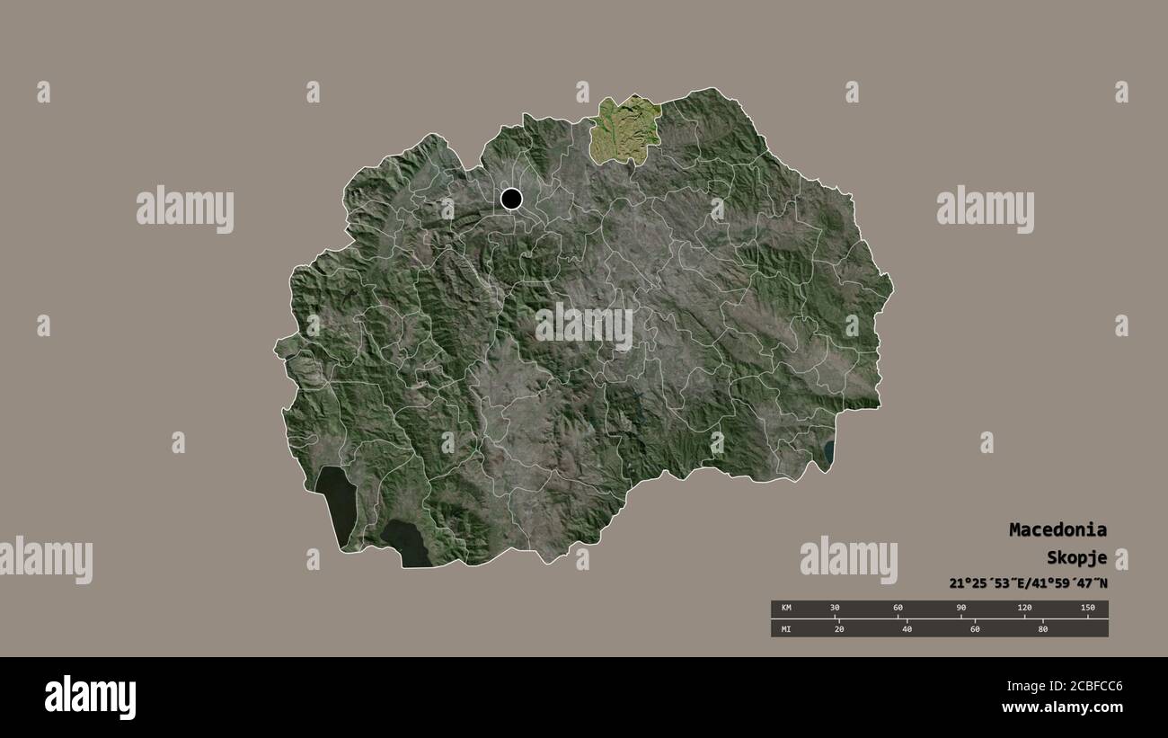 Entsättigte Form Mazedoniens mit seiner Hauptstadt, der wichtigsten ...