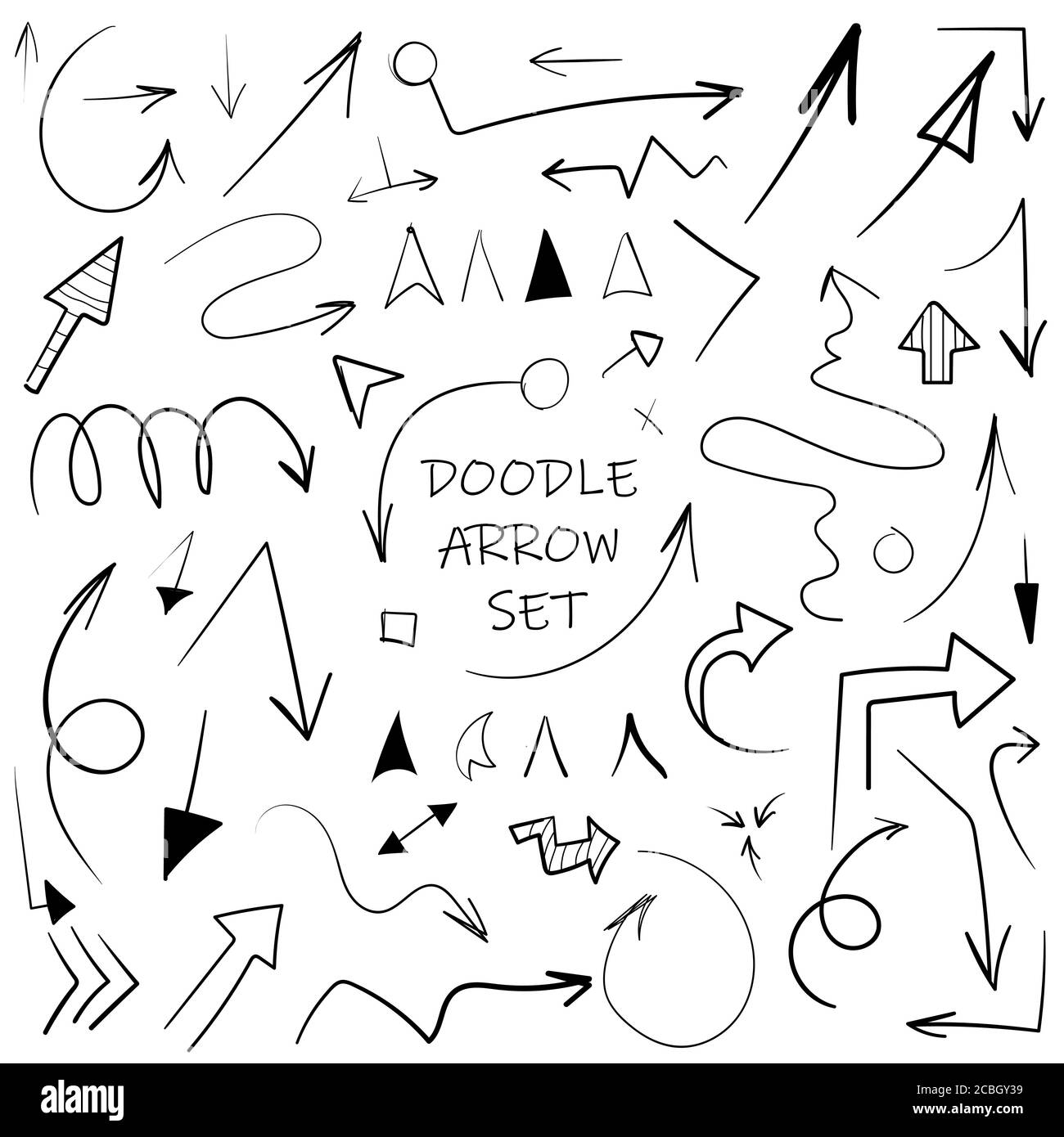 Doodle Hand gezeichnet Pfeil Linie Skizze Set. Bleistift oder Stift ...