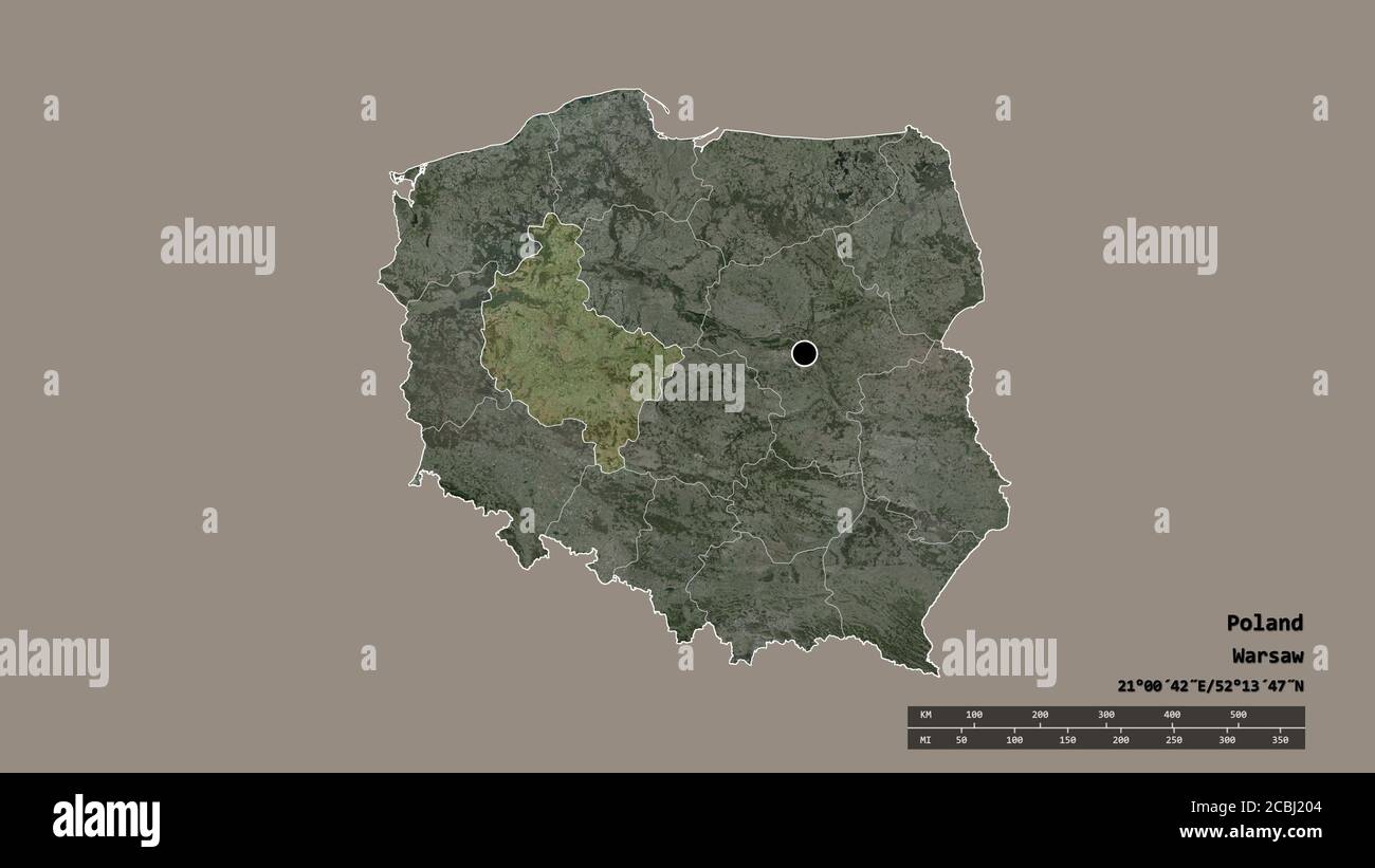 Entsättigte Form von Polen mit seiner Hauptstadt, Hauptregionalteilung ...