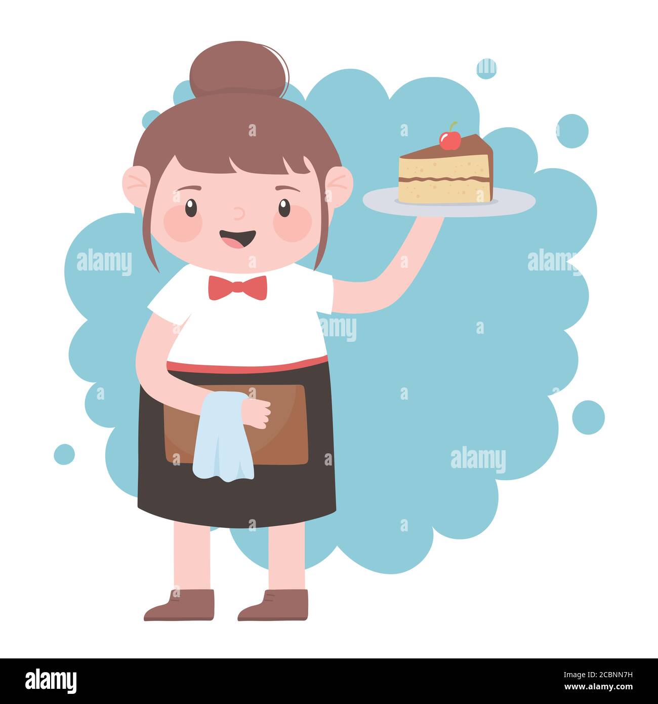 Kellnerin mit Kuchen und Menü Cartoon Charakter Vektor Illustration ...