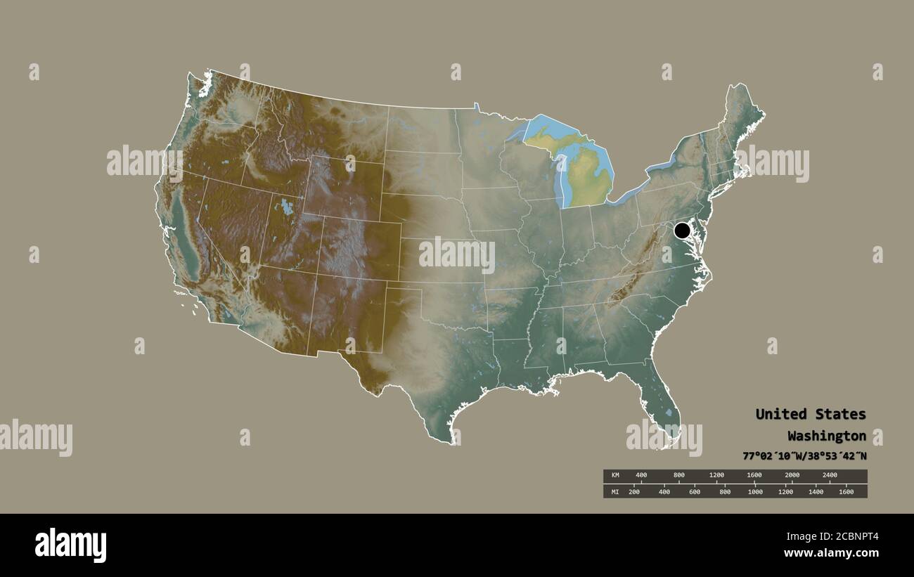 Entsättigte Form des Mainland USA mit seiner Hauptstadt, der ...