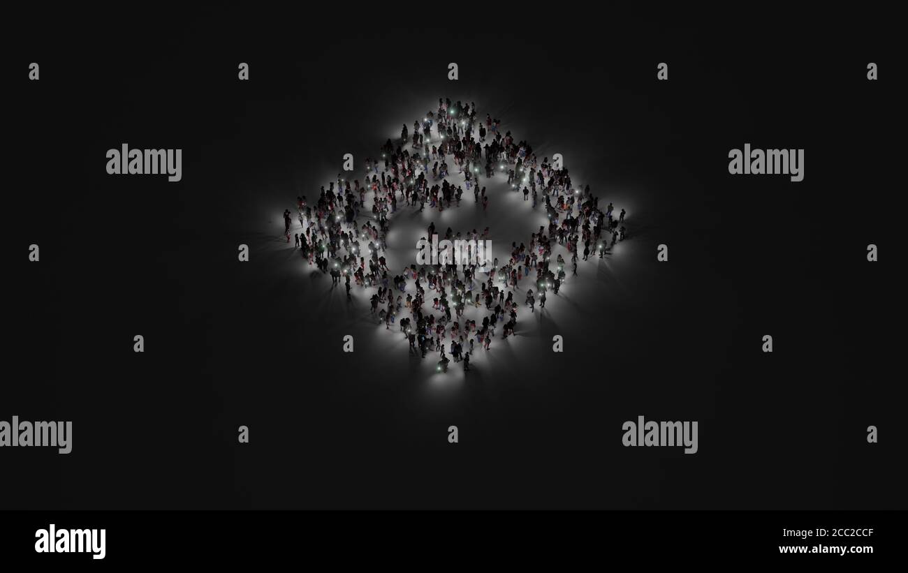 3d-Rendering der Menge von verschiedenen Menschen mit Taschenlampe in ...