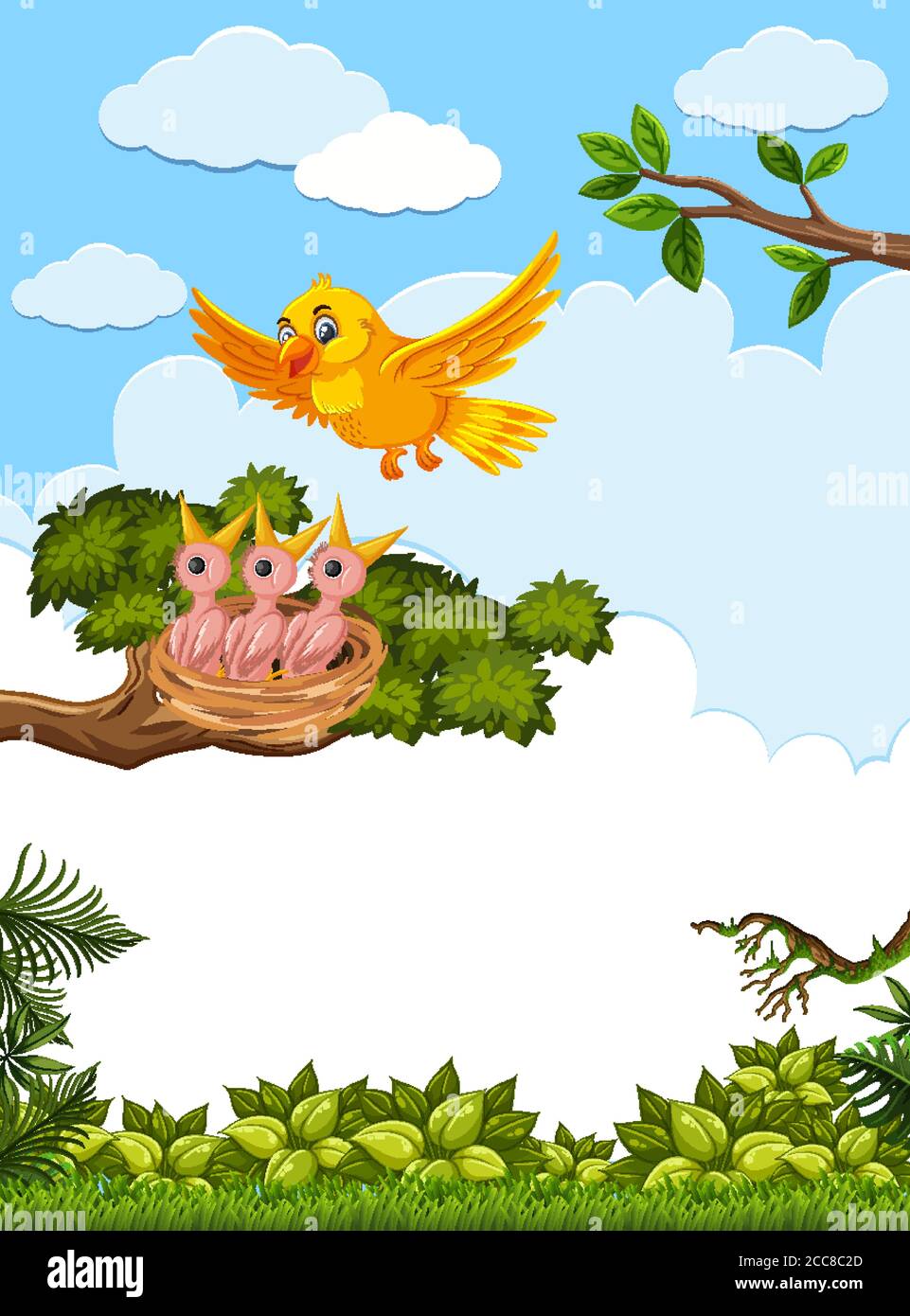 Küken und ihre Mutter Vogel in der Natur Illustration Stock ...