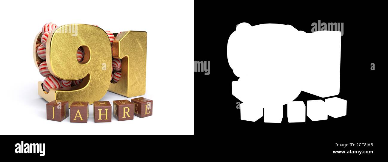 Inschrift in deutscher Sprache 91 Jahre, bestehend aus einer goldenen ...