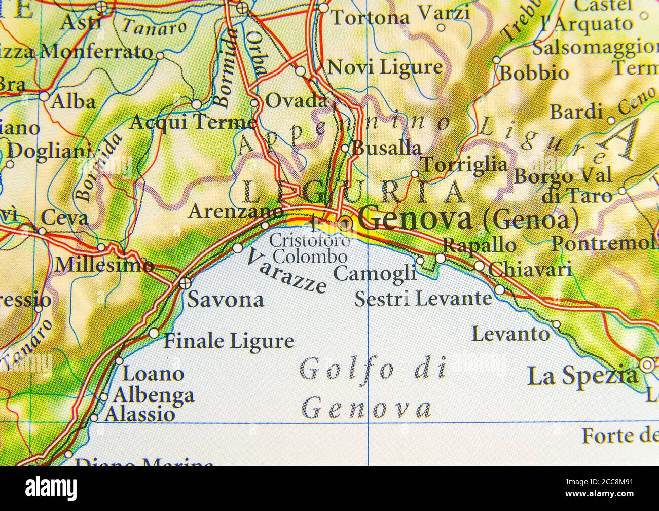 Geographische Karte des europäischen Landes Italien mit Genua Stadt ...