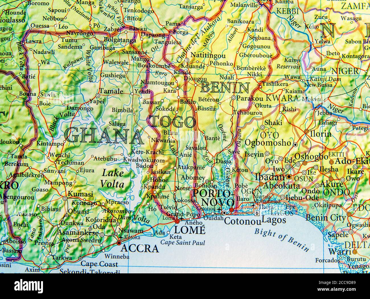 Geographische Karte von Ghana, Togo und Benin mit wichtigen Städten ...