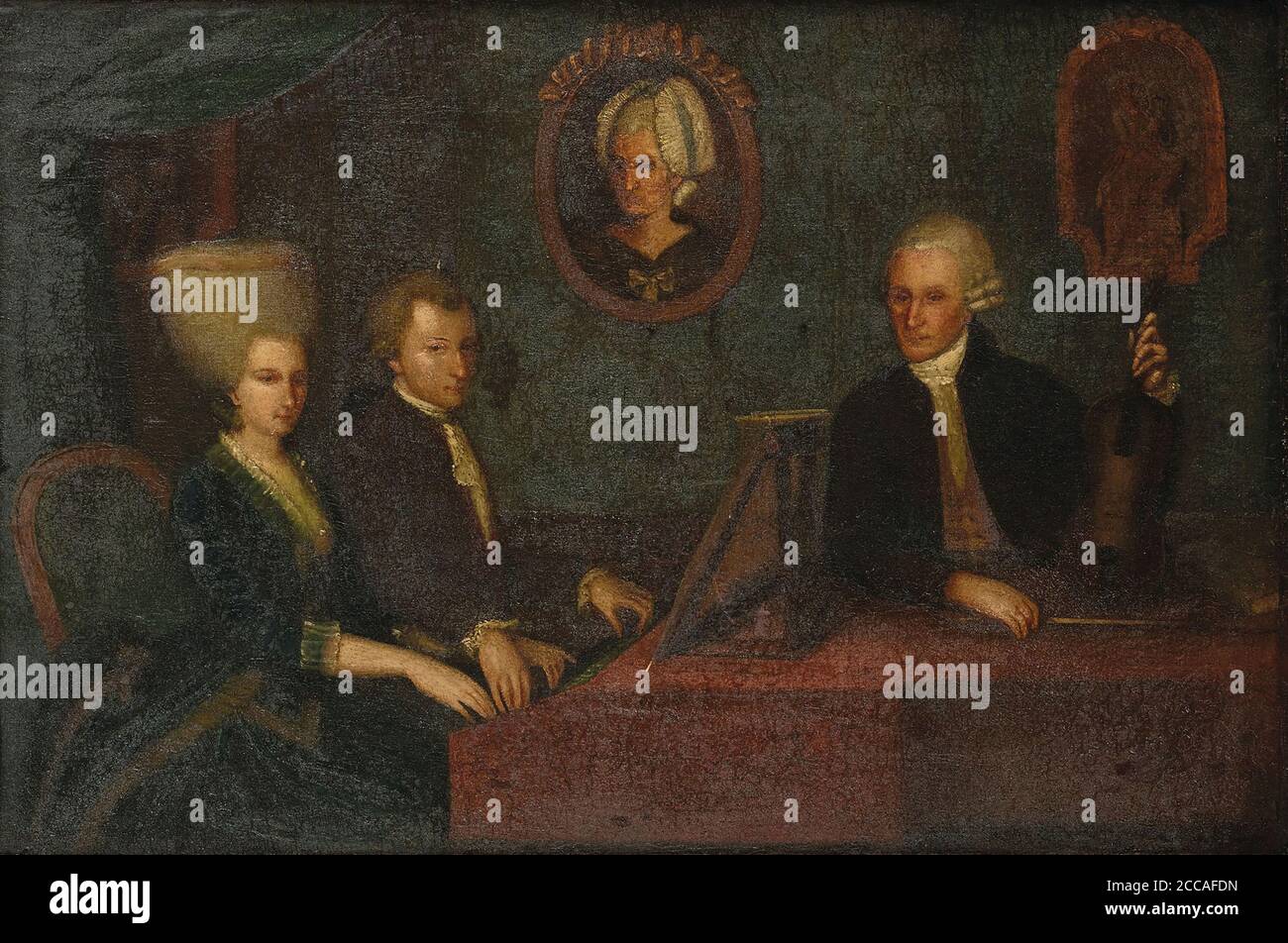 Wolfgang Amadeus Mozart mit Schwester Maria Anna und Vater Leopold, an ...