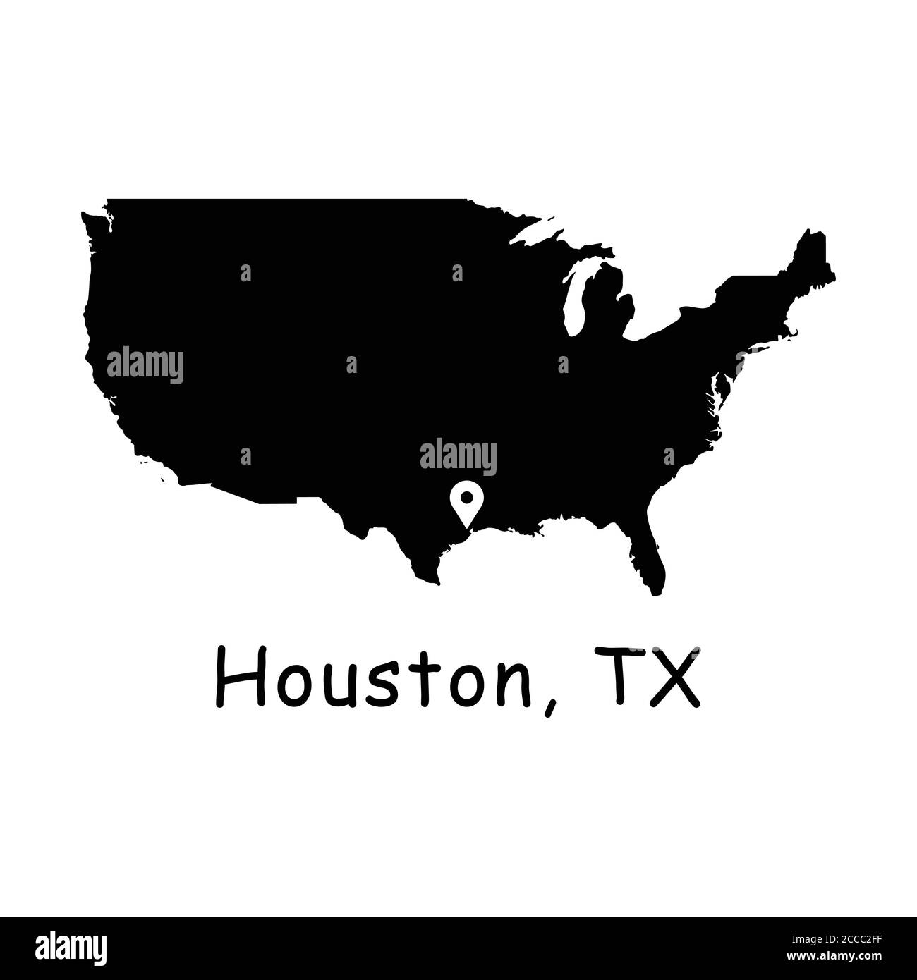 Houston TX auf USA Karte. Detaillierte Amerika-Karte mit Lage Pin auf ...
