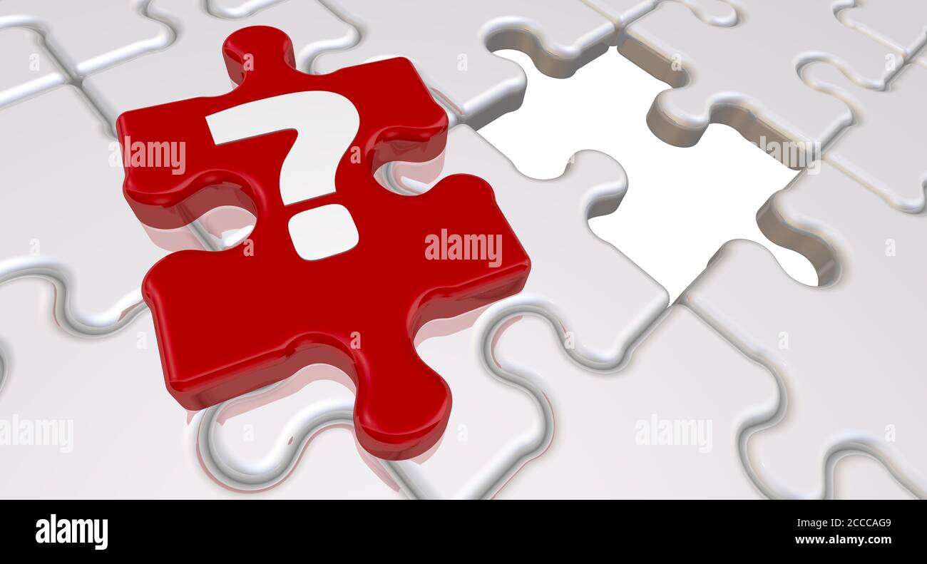 Das fehlende Puzzleteil. Gefaltete weiße Puzzles Elemente und eine rote ...