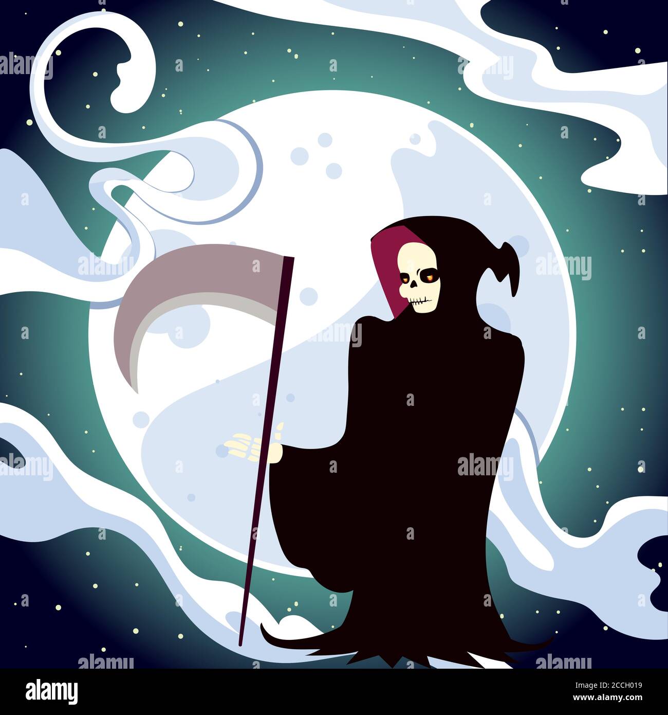 Halloween Tod Cartoon mit Totenkopf Maske bei Nacht Design, Urlaub und ...