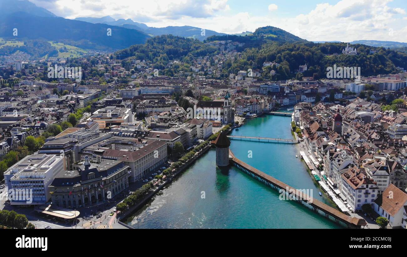 Stadt Luzern Schweiz und Vierwaldstättersee - Luftbild Stockfotografie ...
