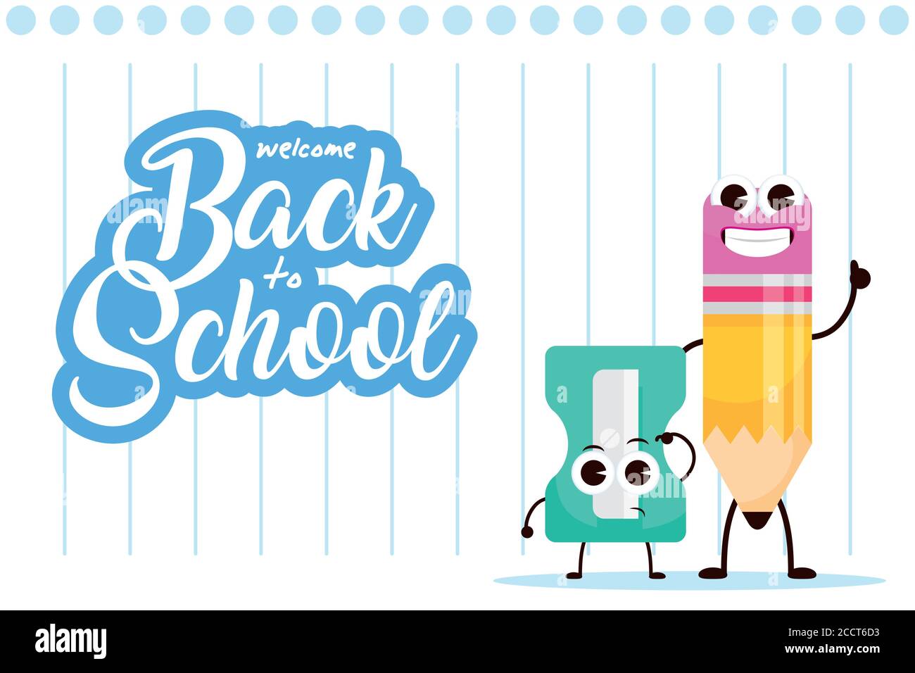 Bleistift und Spitzer Schule liefert kawaii Zeichen Vektor Illustration ...