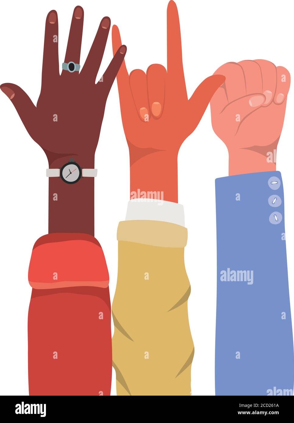 Faust Rock Zeichen und öffnen Hände auf verschiedene Arten von Skins ...