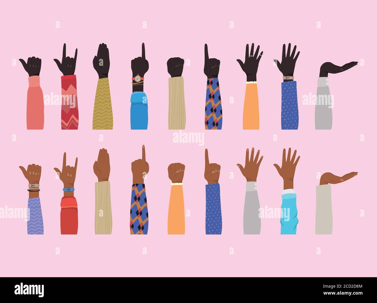 Hands up von verschiedenen Arten von Skins Design, Vielfalt Menschen ...