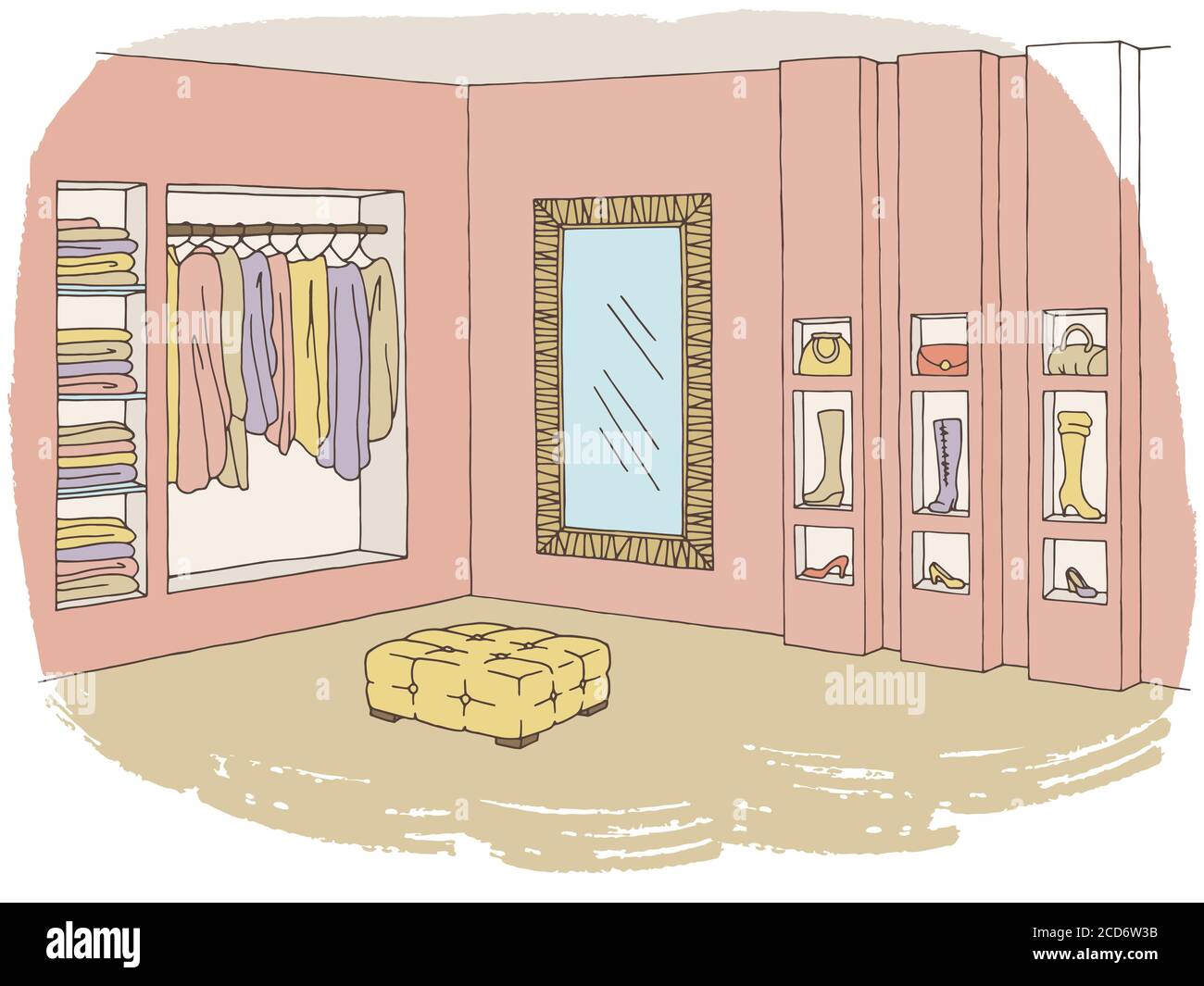 Shop Store Interieur Grafik Farbe Skizze Illustration Vektor Stock ...