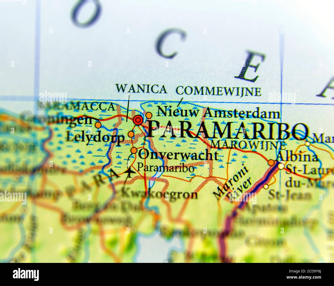 Geographische Karte Der Stadt Surinam Paramaribo Stockfotografie Alamy