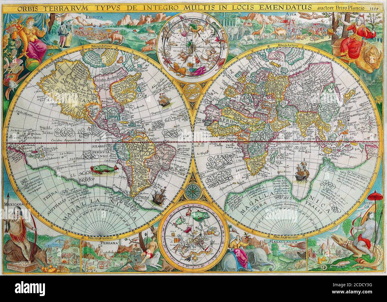 Alte Landkarten der Welt Bunte Illustration Stockfotografie - Alamy