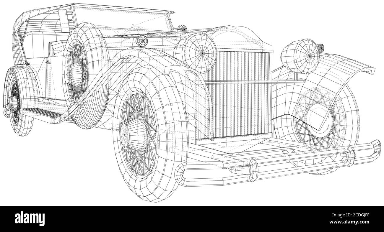Retro Auto Illustration Vektor. Oldtimer Draht-Rahmen-Linie isoliert ...