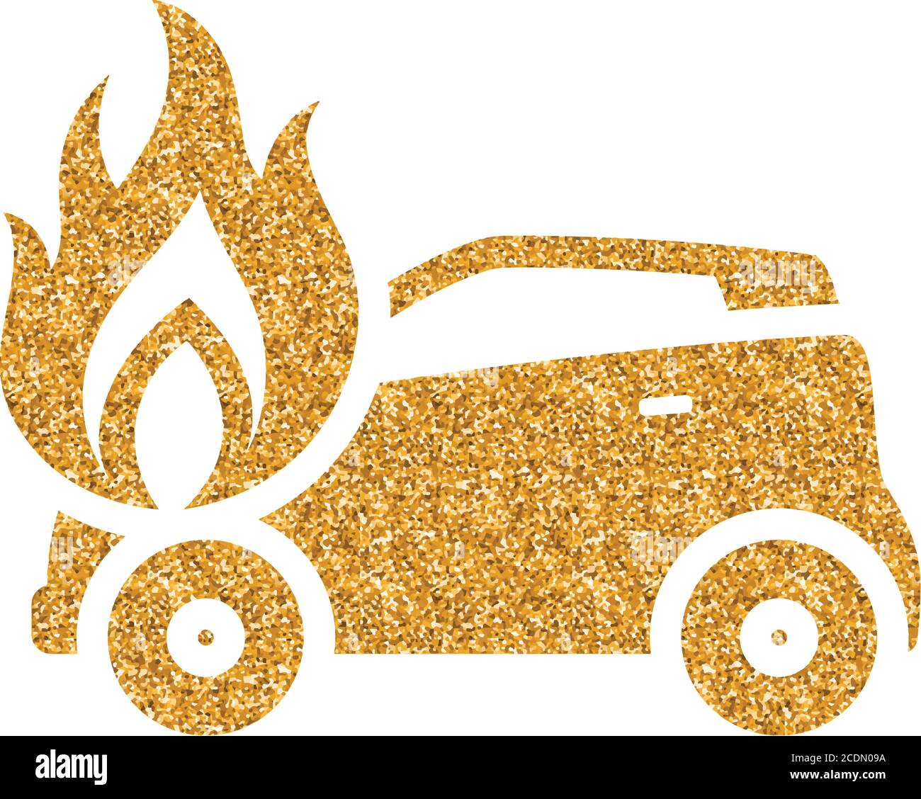 Auto auf Feuer Symbol in Gold Glitter Textur. Glitzern Luxus Stil Vektor Illustration Stock ...